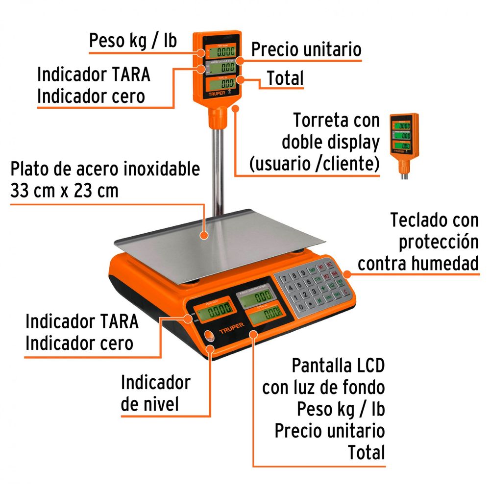 Báscula Electrónica Truper Multifunciones con Torreta 40 kg ...