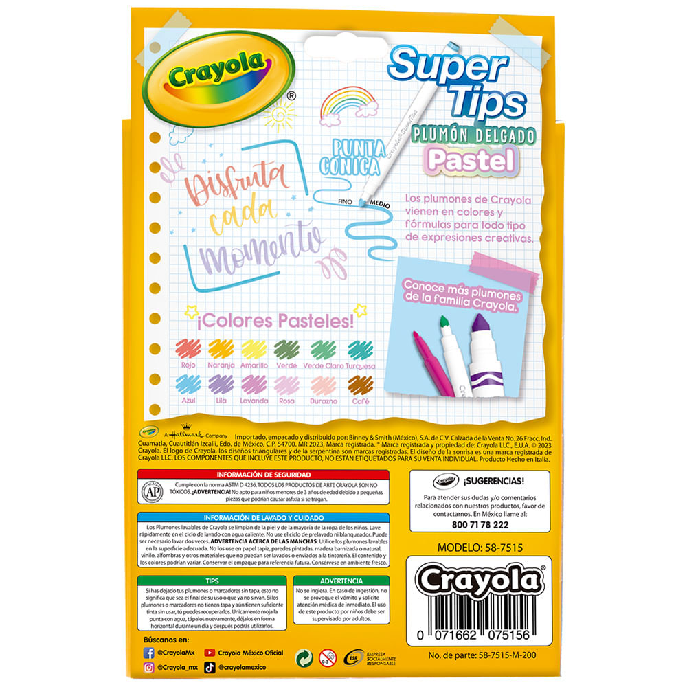 Plumones Crayola Super Tips Pastel 12 pzas | Plumones Y Marcadores - Kiosko