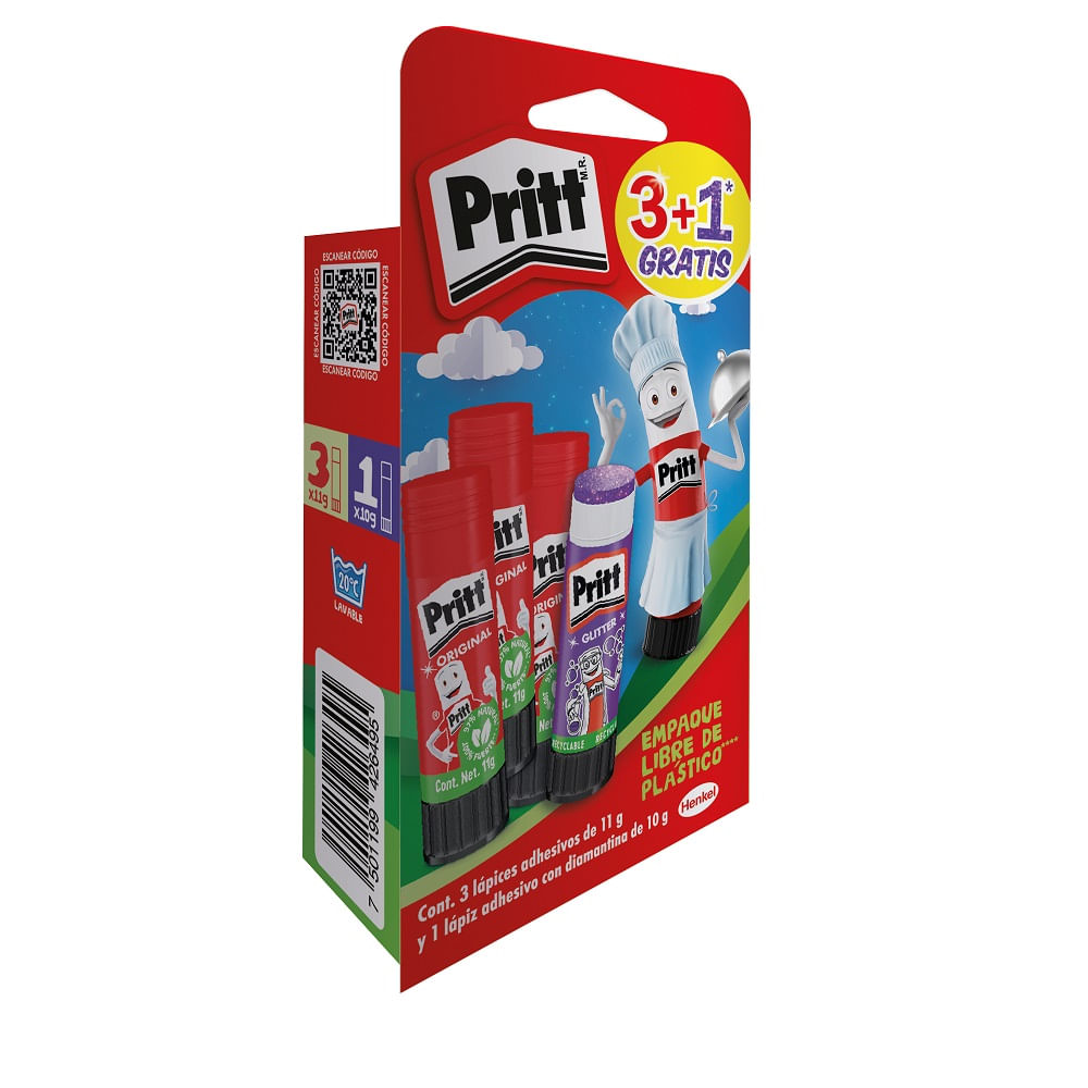 Lápiz Adhesivo Pritt 11gr 3pzas + 1 Glitter Morado 10g | Pegamentos ...