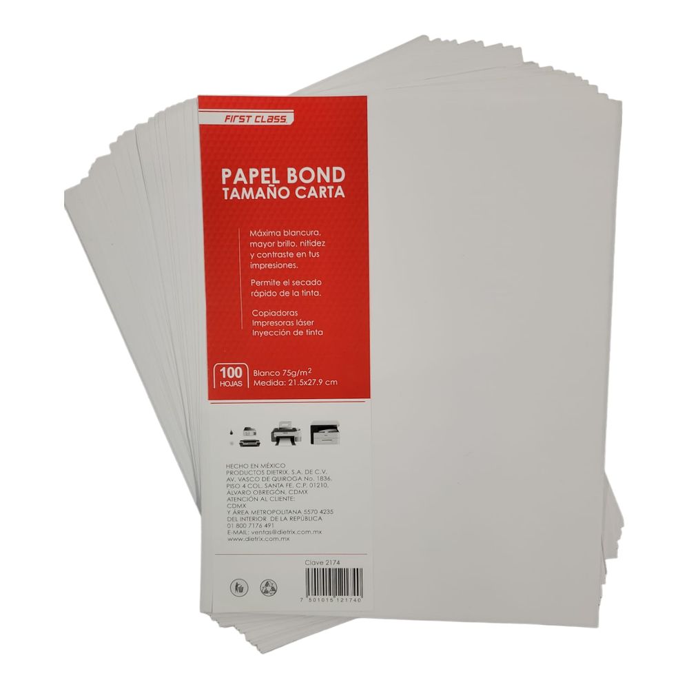 Paquete de Hojas Tamaño Carta First Class 100 hojas | Hojas de Papel ...