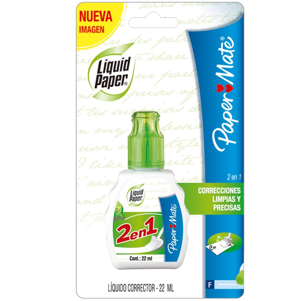Corrector Liquid Paper 2 en 1, 22 ml, Brocha y Pluma, 1 pieza ...
