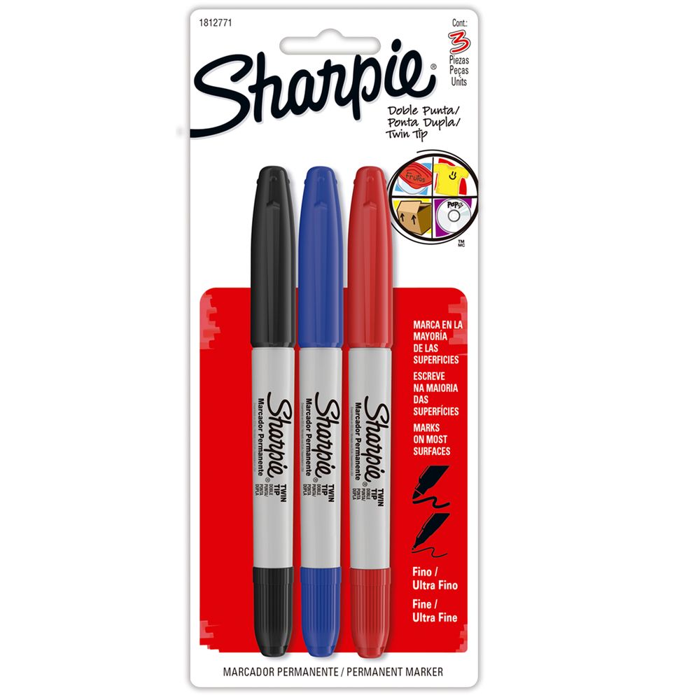 Marcador Sharpie Fino Doble Punta 3 piezas negro, azul y rojo ...