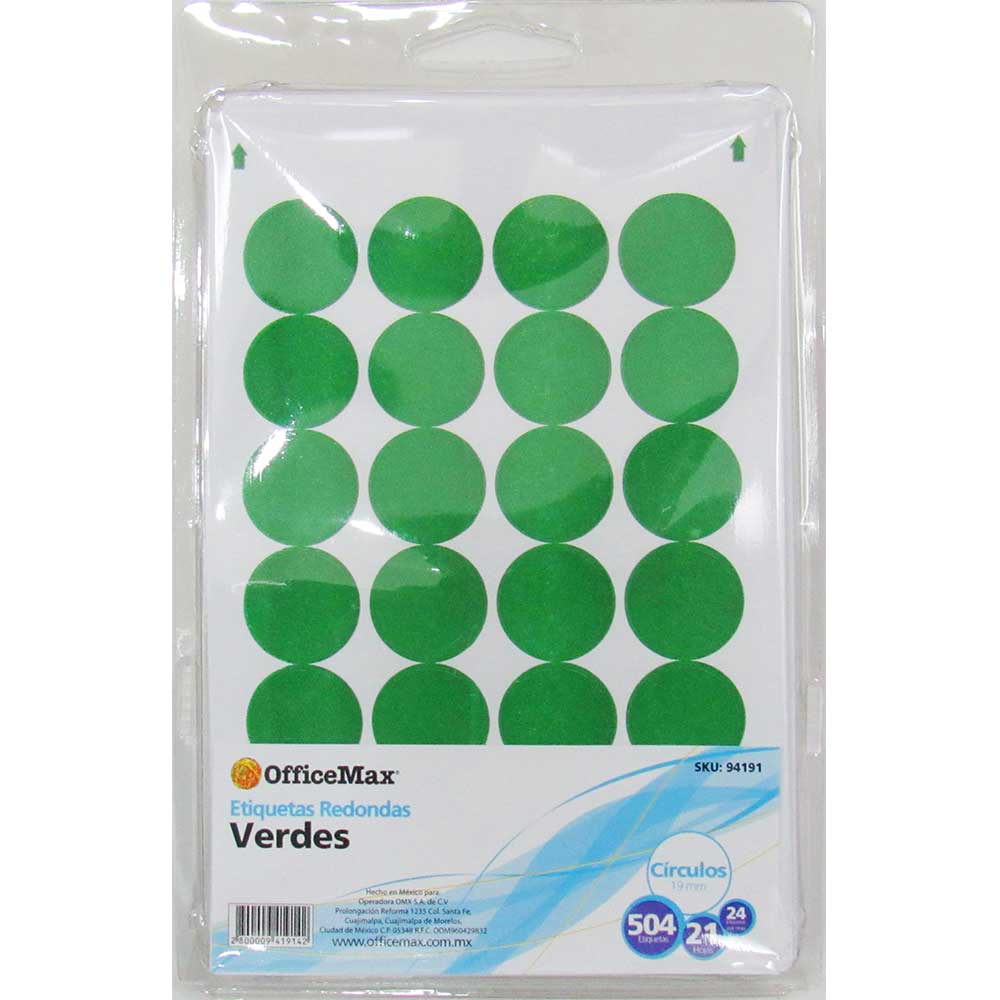 Etiquetas redondas verdes 1.9 cm 504 pzas Officemax | Etiquetas ...