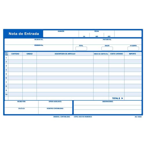 Nota de Entrada 1/2C 2B-100565 | Formas Tabulares, Contables y Fiscales ...